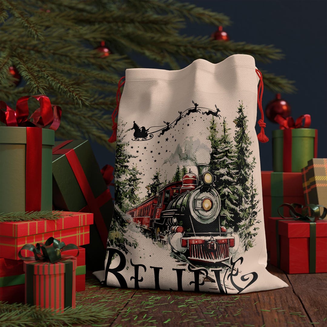 Vintage Christmas Train Gift Sack: North Pole Express Drawstring Bag - Etsy