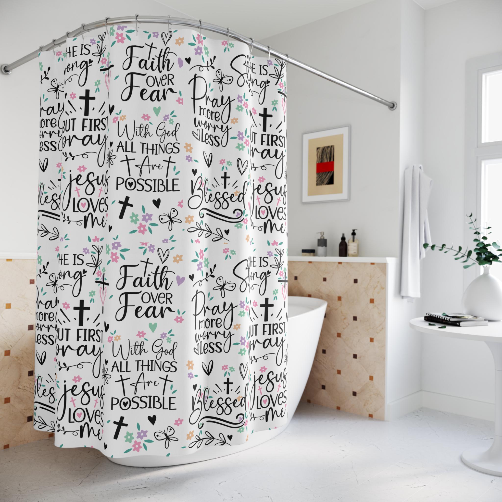 Christian Shower Curtain | Faith Bible Verse Bathroom Decor | Scripture ...