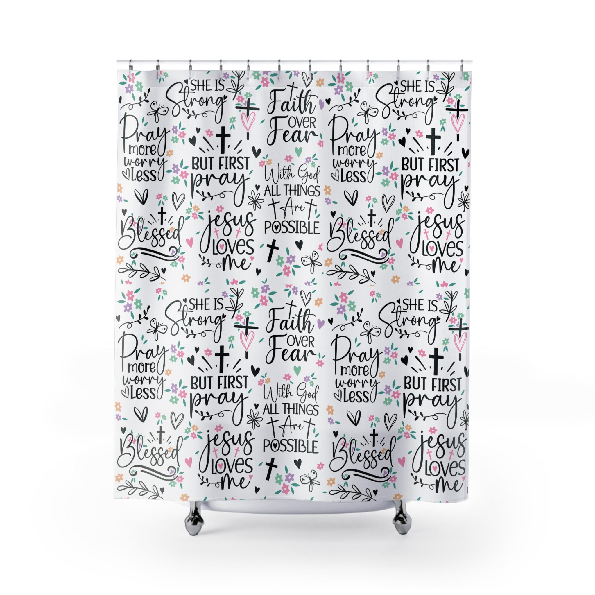 Christian Shower Curtain | Faith Bible Verse Bathroom Decor | Scripture ...