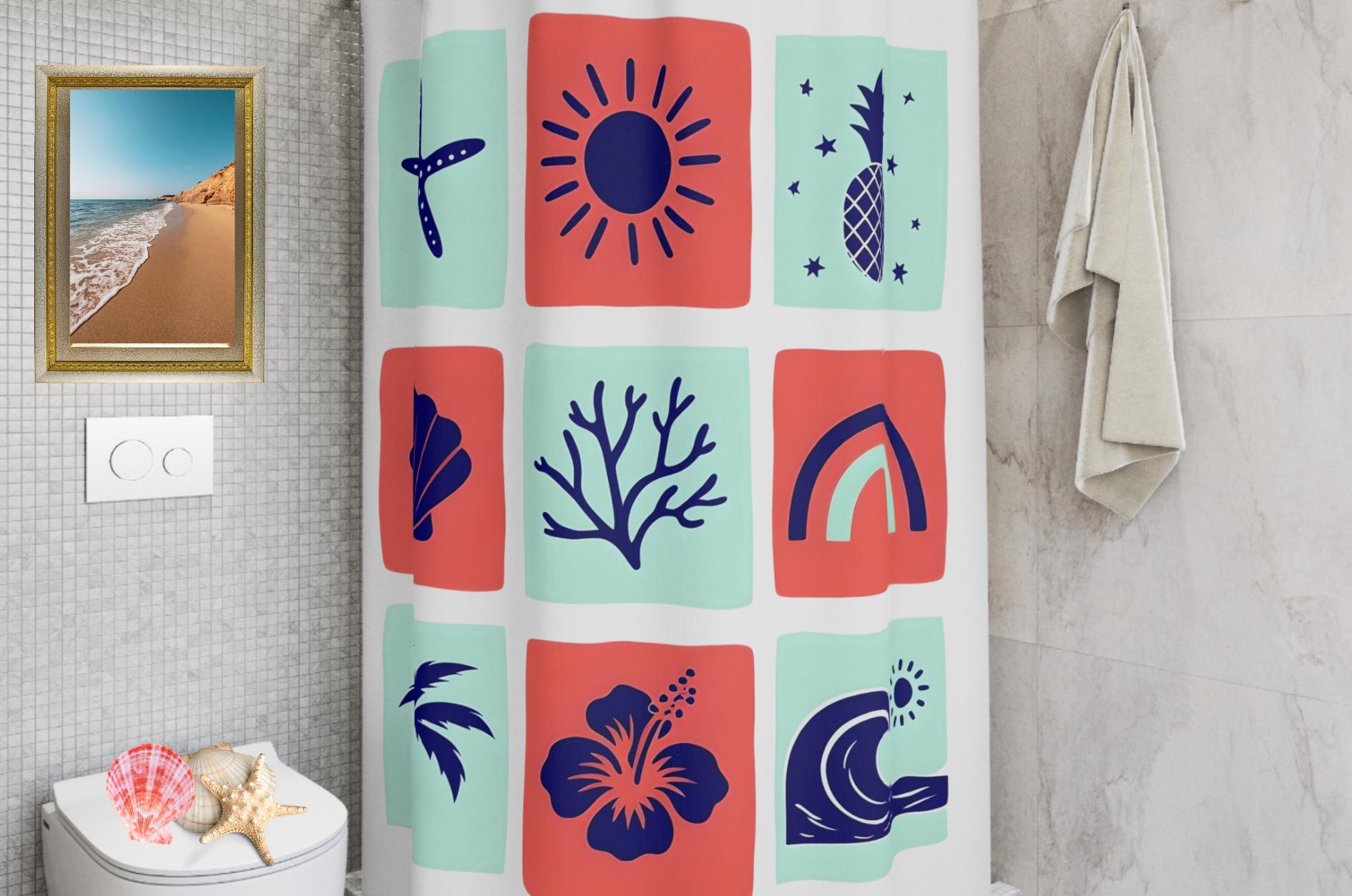 Coastal Pop Blocks Shower Curtain | Nautical Bathroom Decor | Beach ...