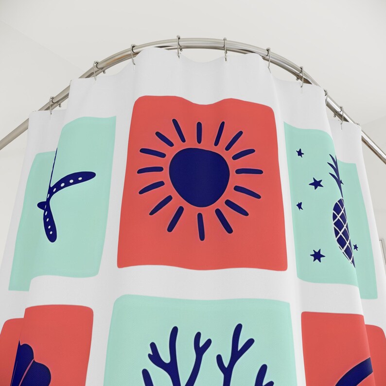 Coastal Pop Blocks Shower Curtain | Nautical Bathroom Decor | Beach ...