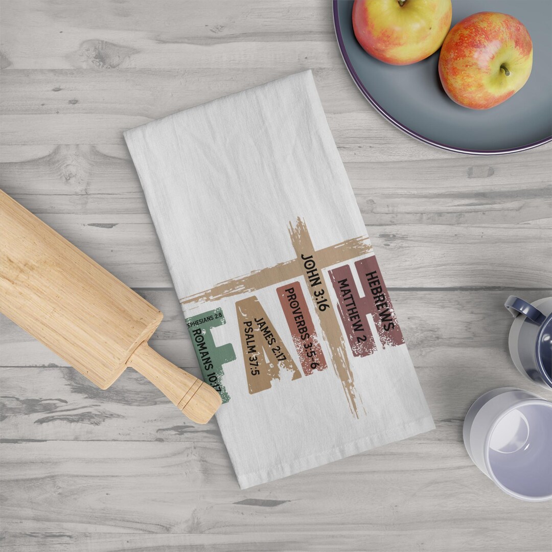 Christian Kitchen Towel: Faith Cross, Bible Verse, Farmhouse Decor - Etsy