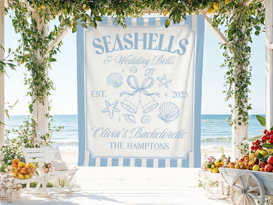 Seashells and Wedding Bells Banner, Custom Bachelorette Tapestry for ...