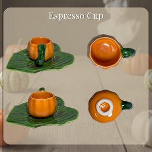 Pumpkin Ceramic Cup and Leaf Saucer, Handmade Fall Coffee Cup ...
