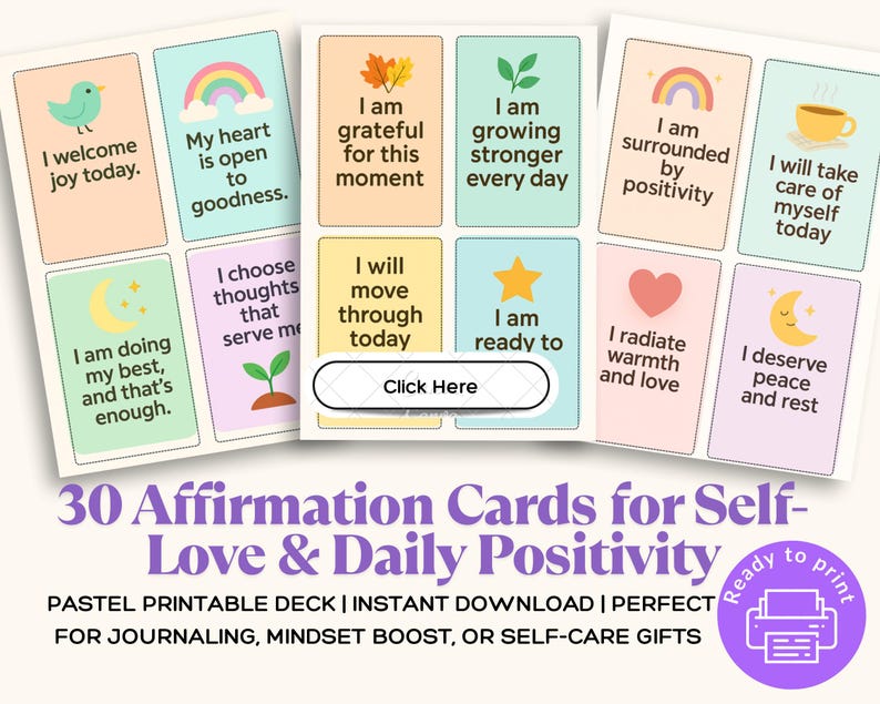30 Affirmation Cards for Self-love & Daily Positivity | Pastel ...