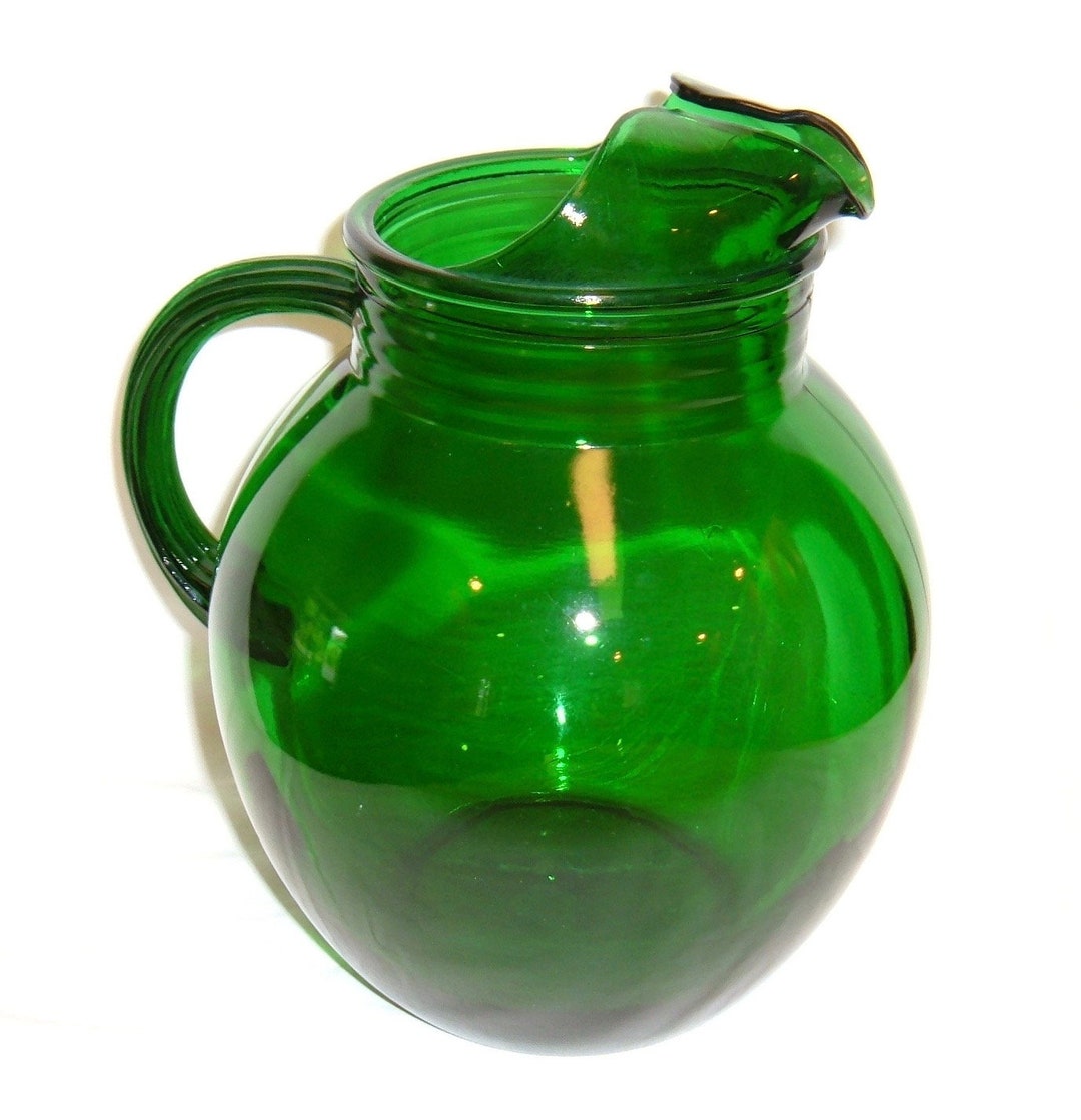 Gorgeous Vintage Emerald Green Round Glass Pitcher - Etsy