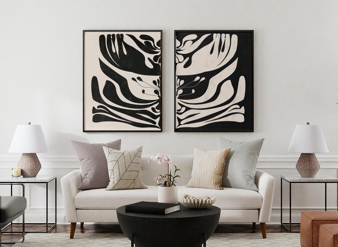 Botanical Abstract Art Print Set: Handpainted Mid-century Modern ...