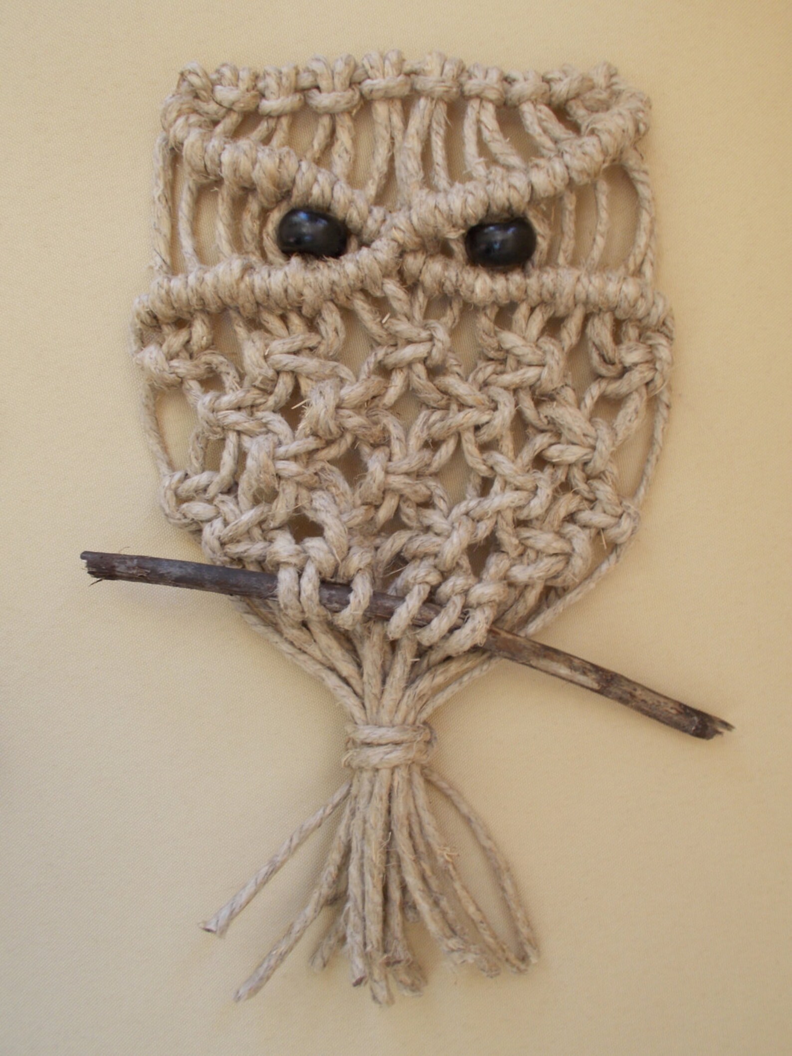 Hemp Macrame Wall Owl on Tree Branch Perch Original Design - Etsy
