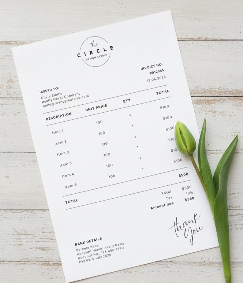 Editable Invoice Template: Minimalist Business Form (canva) - Etsy