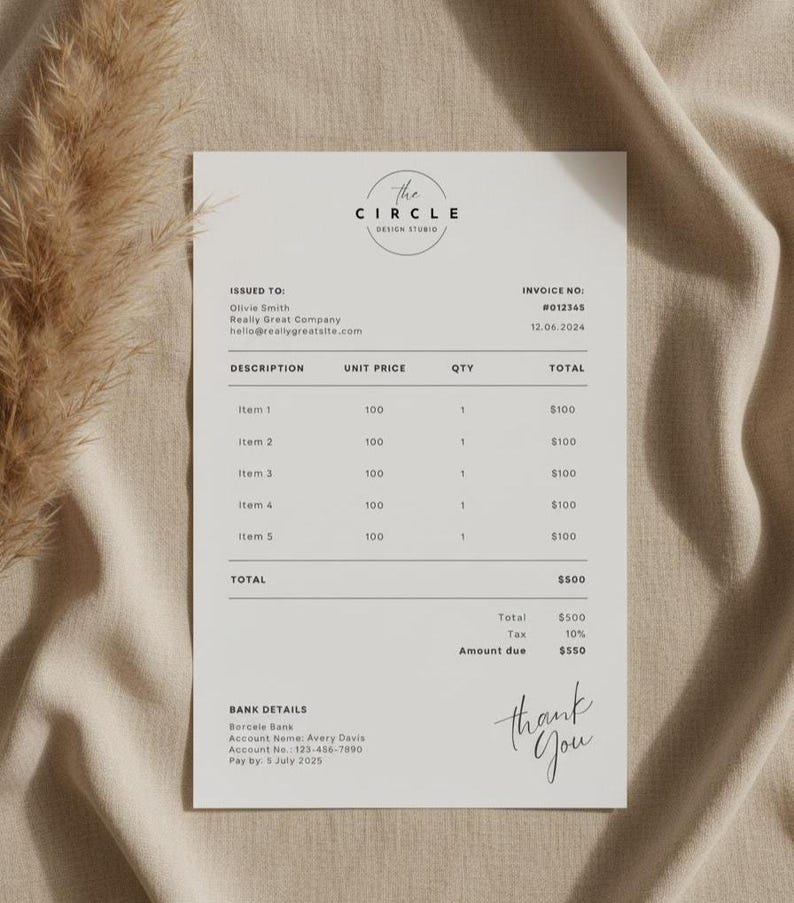 Editable Invoice Template: Minimalist Business Form (canva) - Etsy