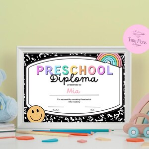 Printable Preschool Graduation Diploma Certificate – Editable Preschool ...