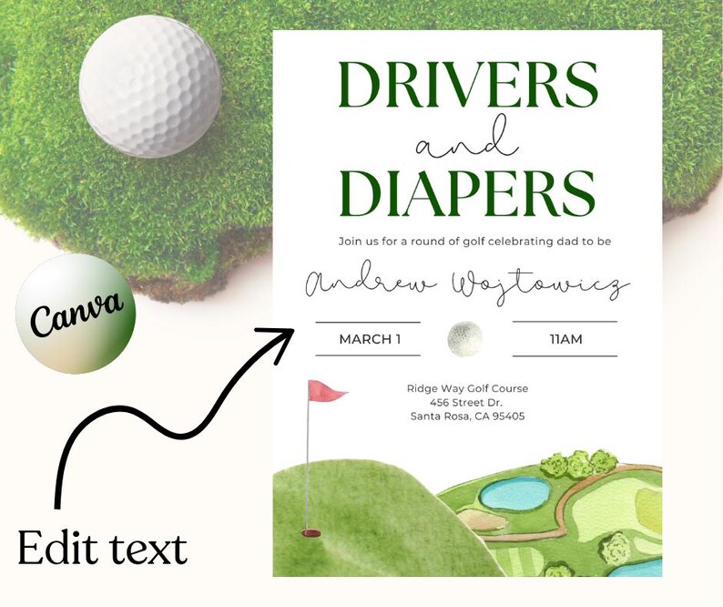 Golf Baby Shower Invite, Dad Shower, Drivers and Diapers Invite ...