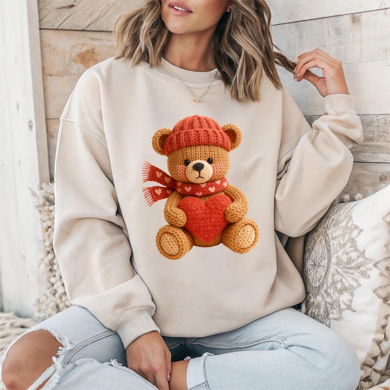 Faux Yarn Valentine's Day Teddy Bear Png, Coquette Valentines Png Heart ...