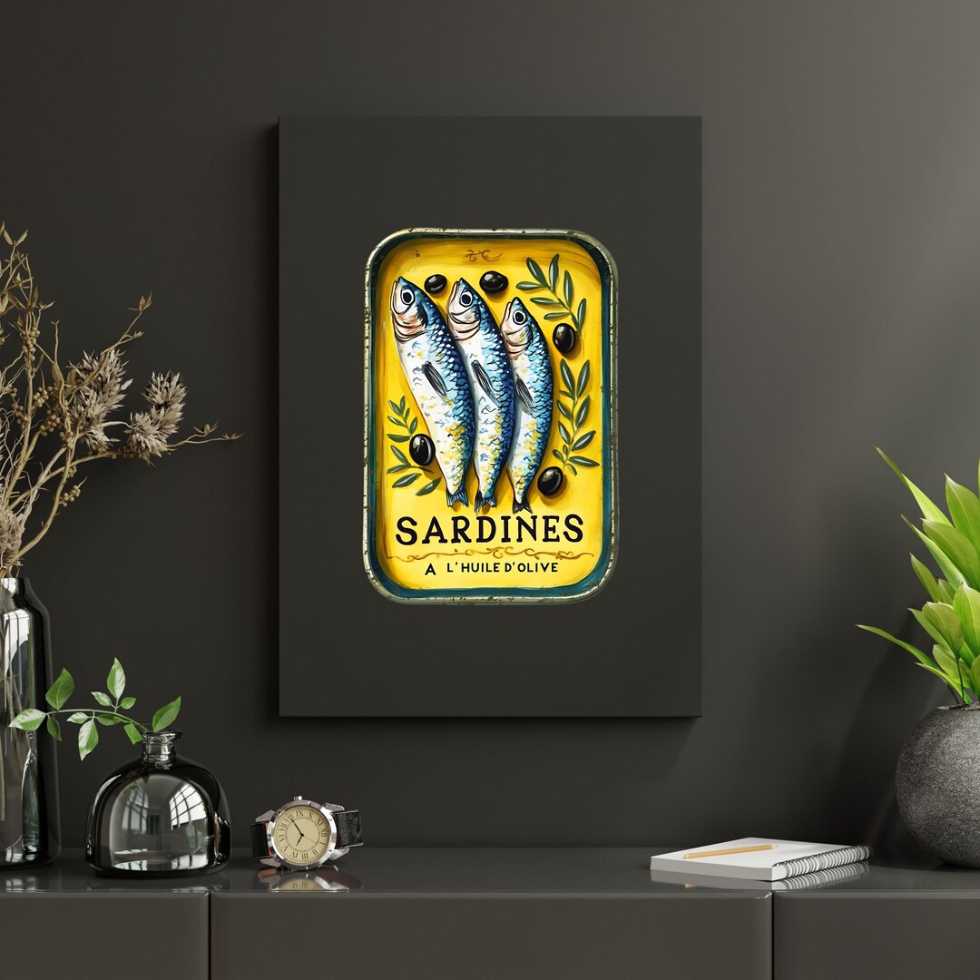 Sardines Print Yellow Sardine Tin Vintage Poster Retro Sardine Wall Art ...