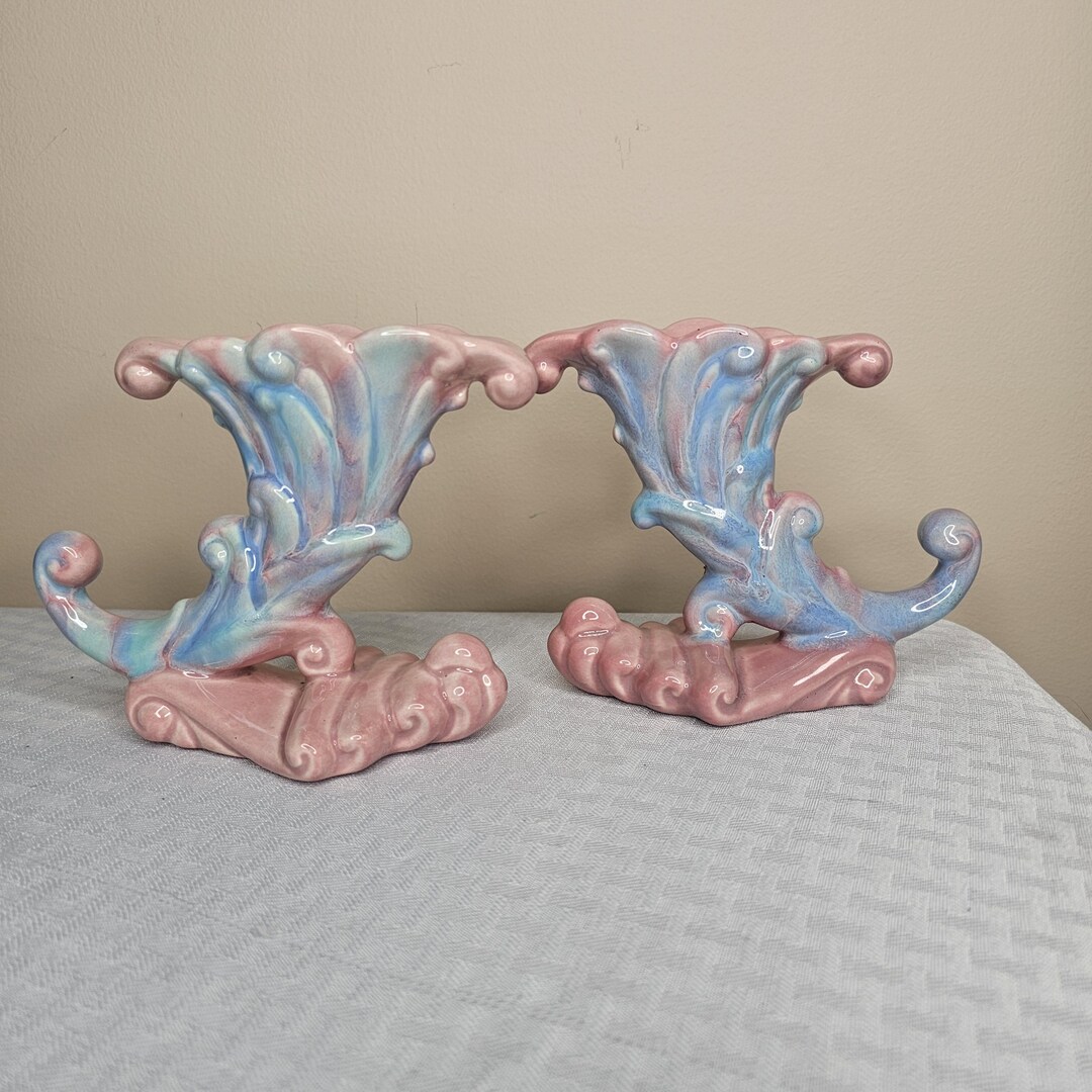 Vintage Royal Haeger Mauve Agate Pottery Candlesticks - 7" Wide - Etsy