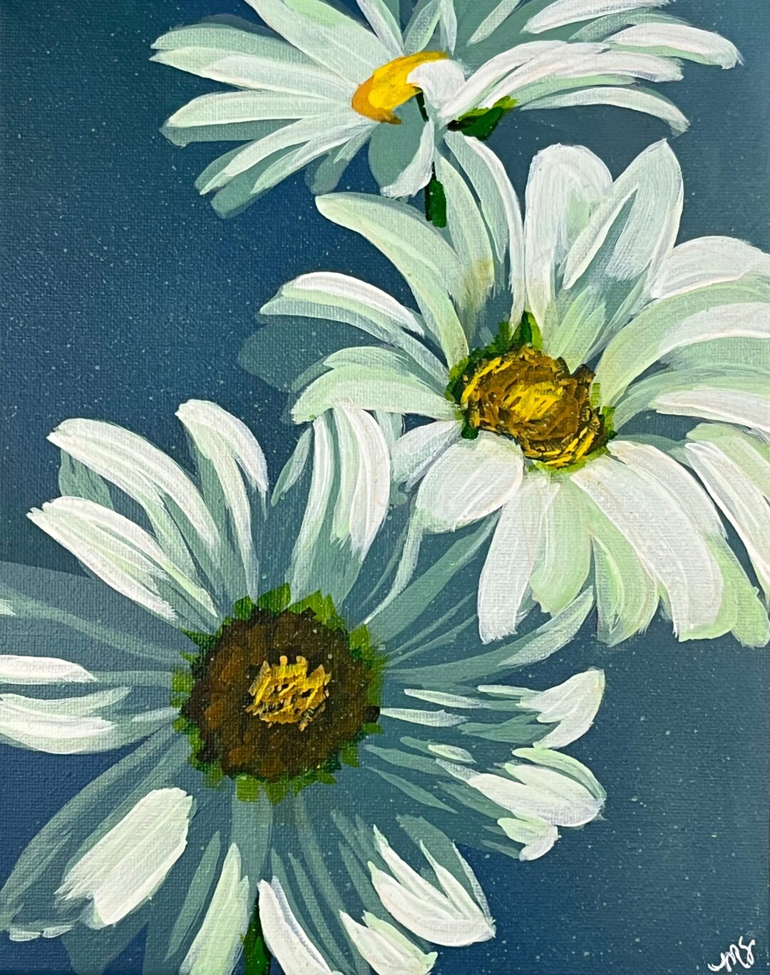 White & Blue Daisy Giclee Art Print – Bold Impressionist Painting ...