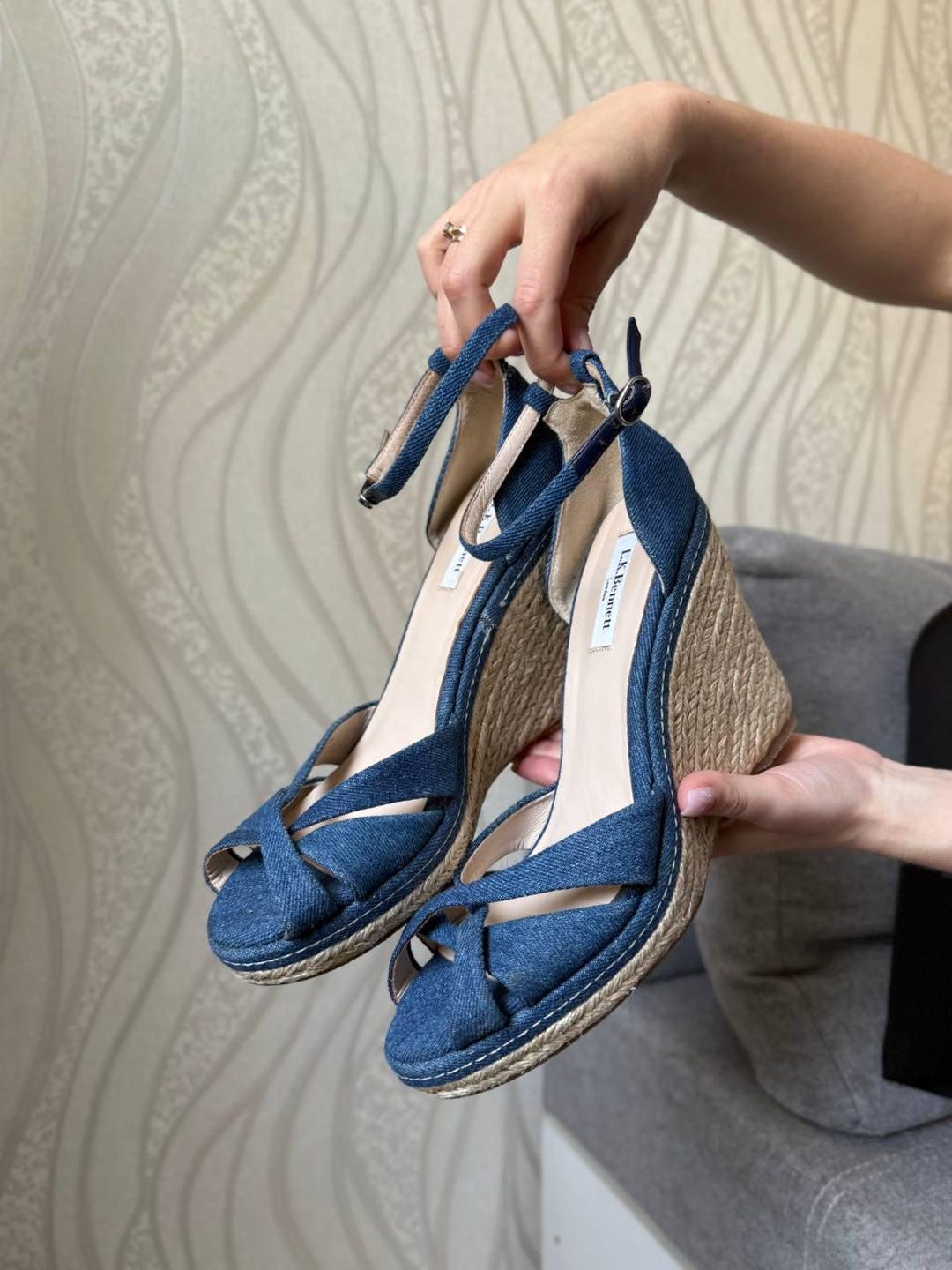 Denim Espadrille Wedge Sandals: L.K. Bennett Blue Summer Shoes - EU 41 ...