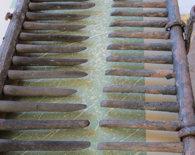 Two Primitive Antique Wooden Peg Rake Heads: 1800s Handmade Garden ...