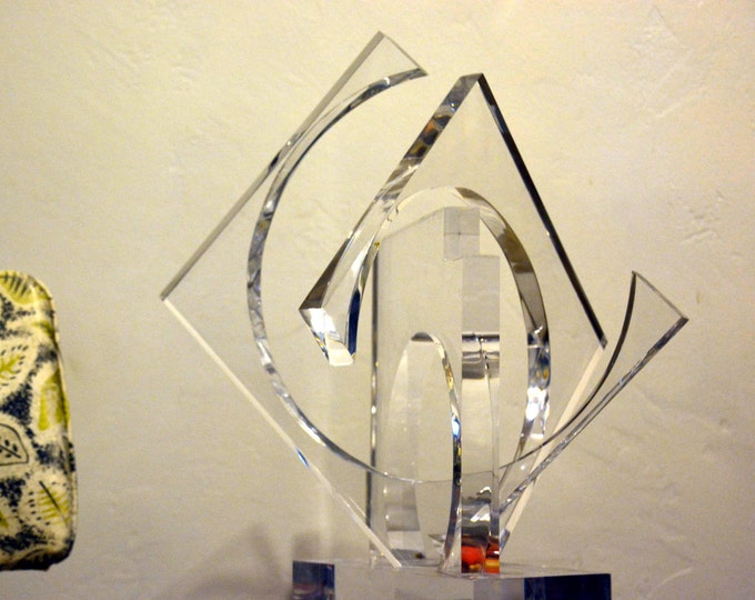 Abstract Mod Geometric Lucite Sculpture: Vintage Signed Transparent ...