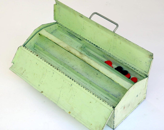 Unusual Vintage SEAFOAM Green Metal Toolbox / Craft Supplies Box, Lift ...