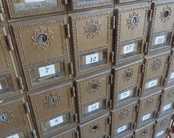 Vintage Post Office Box Mail Cubby Cabinets: Divided Block of Brass ...