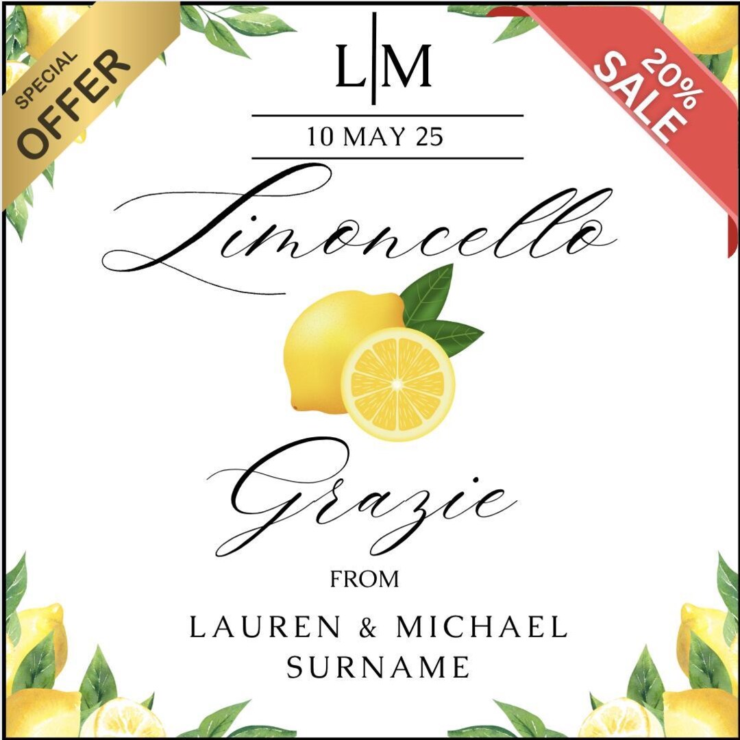 Limoncello Wedding Favor Stickers: Personalized Lemon Thank You Labels ...