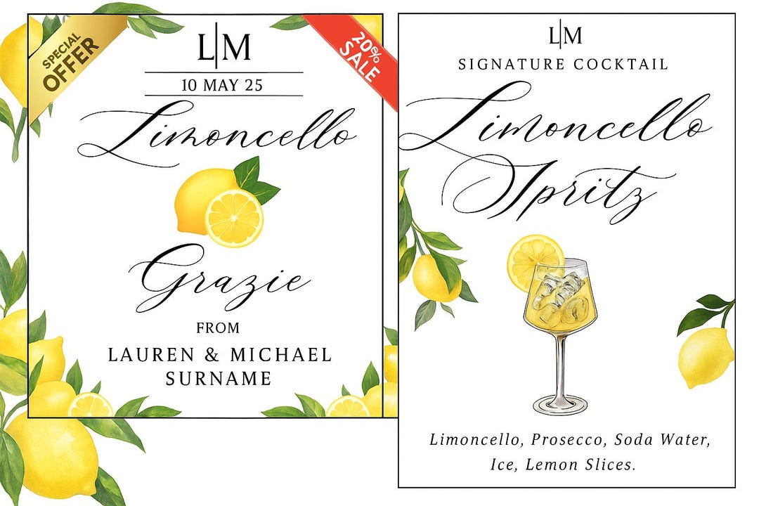 Limoncello Wedding Sign Bundle: Italian Summer Canva Templates (digital ...