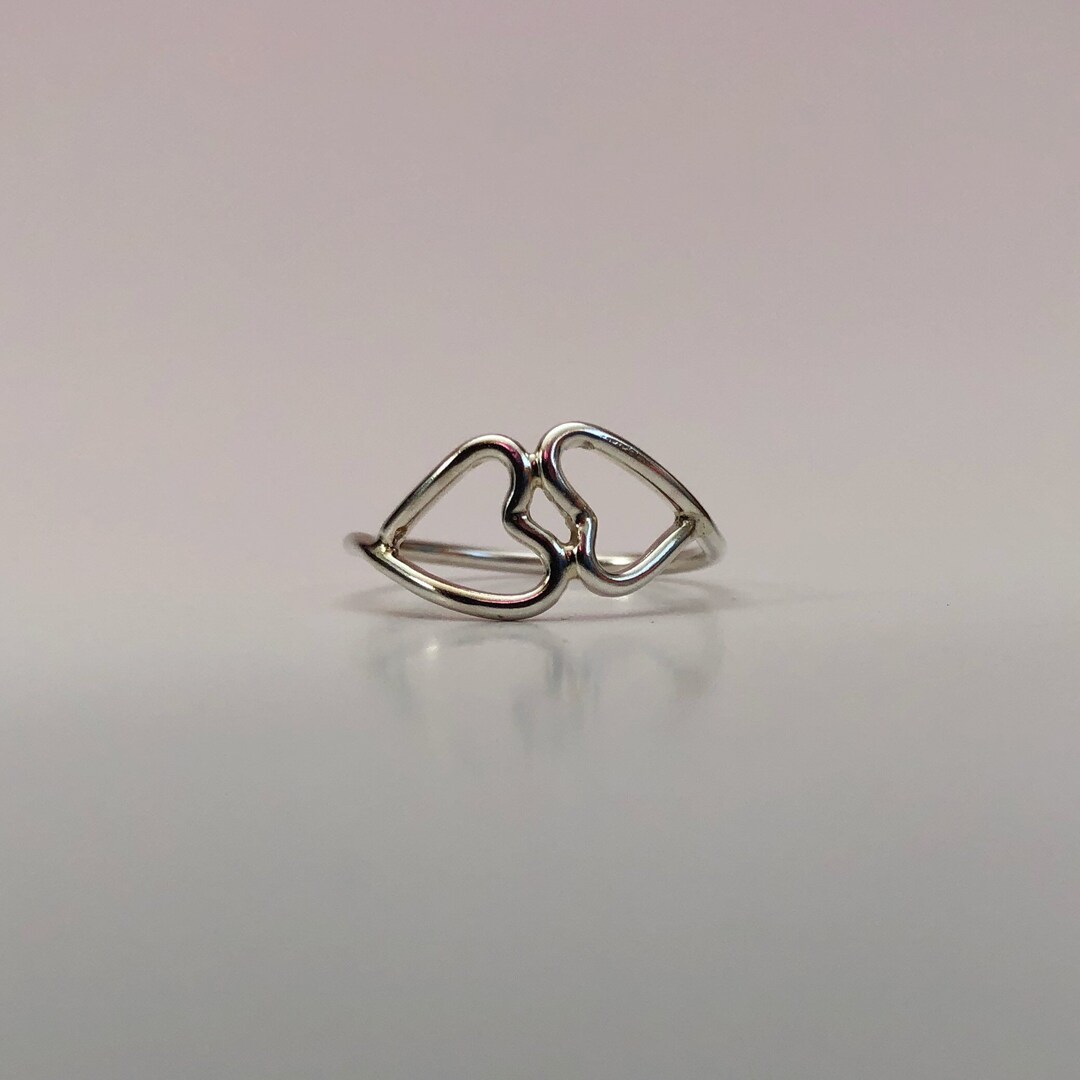Two Heart Ring, 2 Heart Silver Ring, Love Ring, Best Friend Silver Ring ...