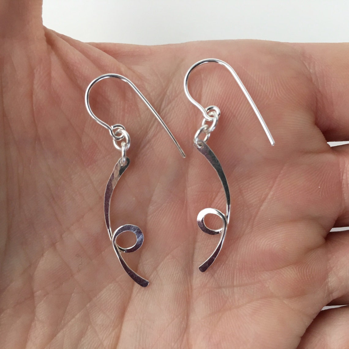 Silver Curl Earrings Hammered Curl Earrings Silver Curl - Etsy