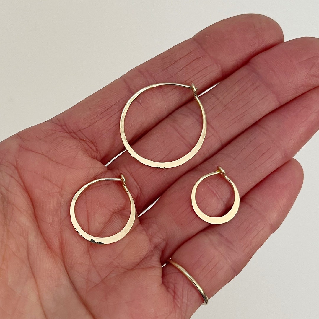14k Solid Gold Hammered Hoop Earrings - Etsy