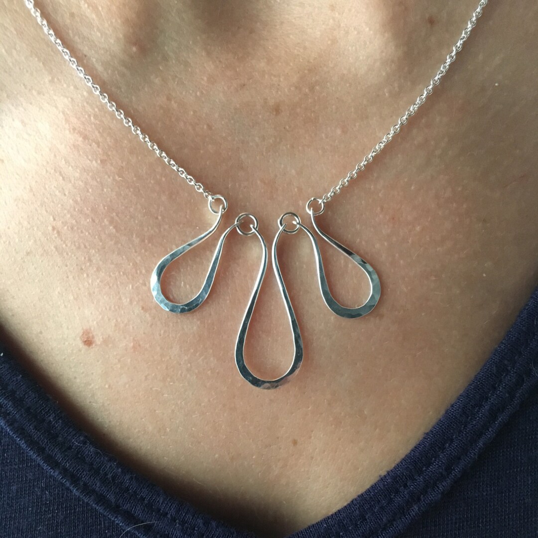 Triple Drop Necklace, Three Drop Necklace, Silver Droplet Necklace ...
