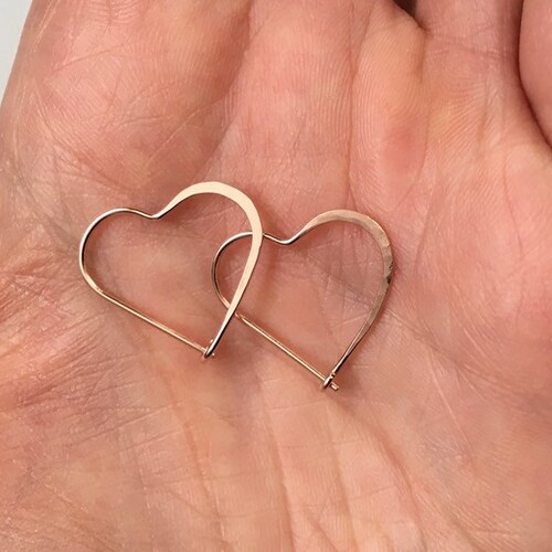 14K White Gold Heart Hoop Earrings Love - Etsy