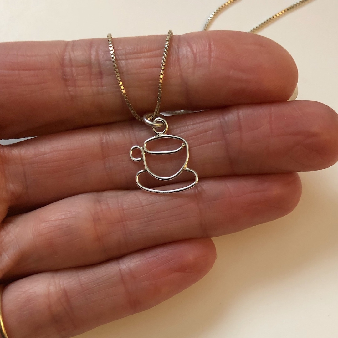 Coffee Pendant, Silver Tea Cup Charm, Cappuccino Pendant, Barista ...