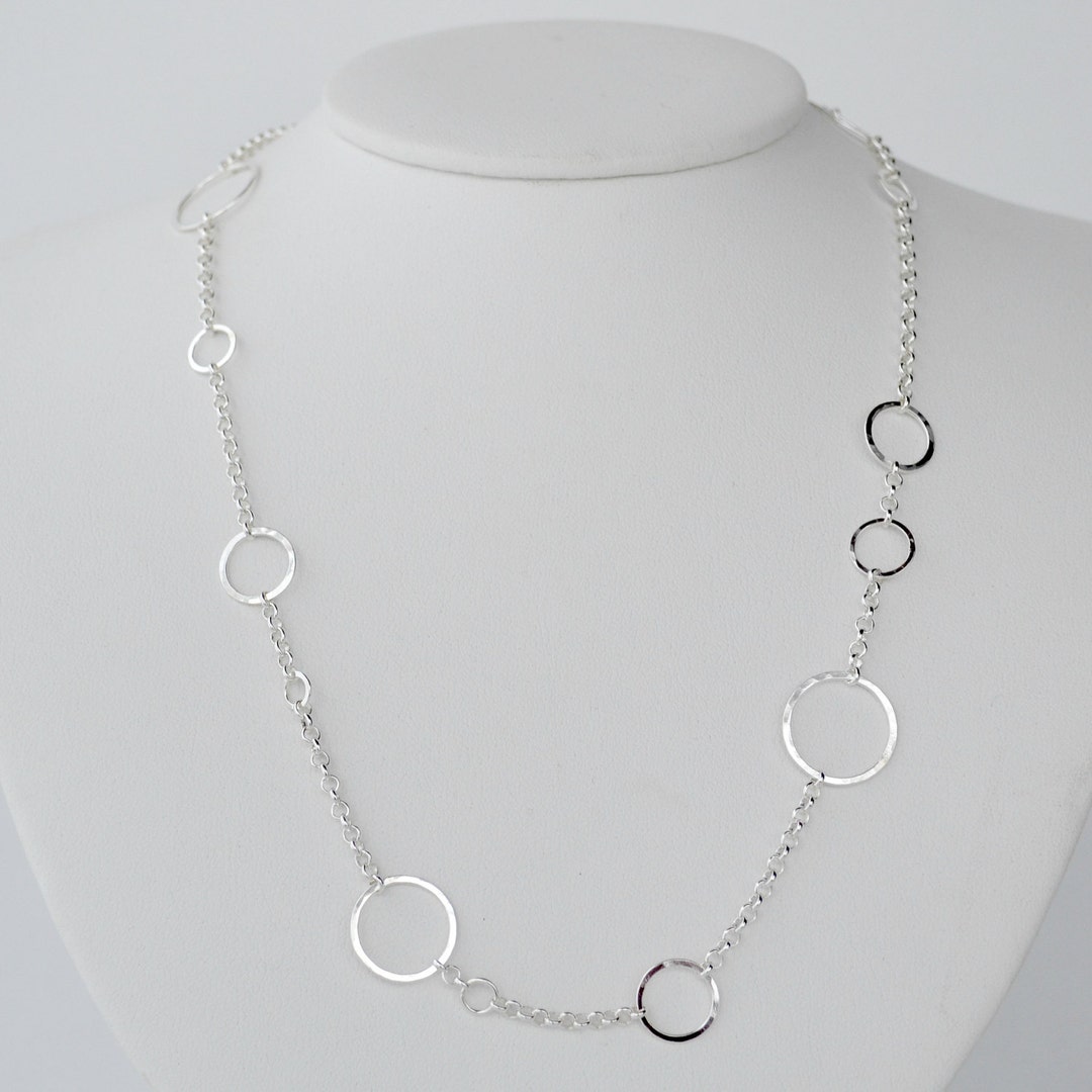 Hammered Sterling Silver Circle Necklace, Rolo Chain - Etsy