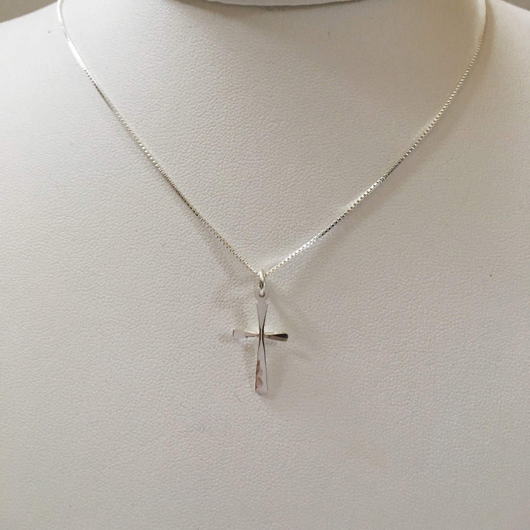Hammered Sterling Silver Cross Pendant Necklace - Simple Religious ...