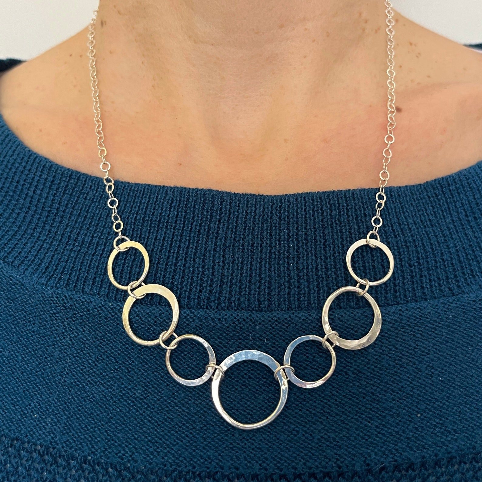 Hammered Sterling Silver Circles Necklace: Seven Silver Loops - Etsy