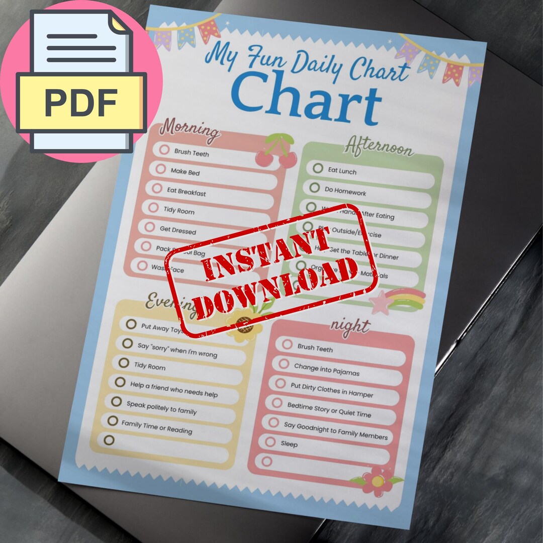 My Fun Daily Chart, Kids Daily Routine Tracker, Chore Chart for ...