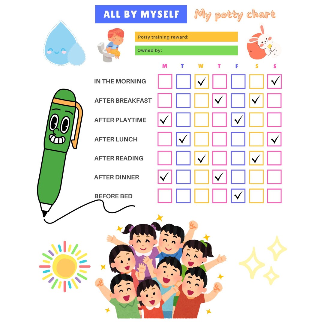 Potty Training Reward Chart PDF A4 and US Letter Printable Filled ...