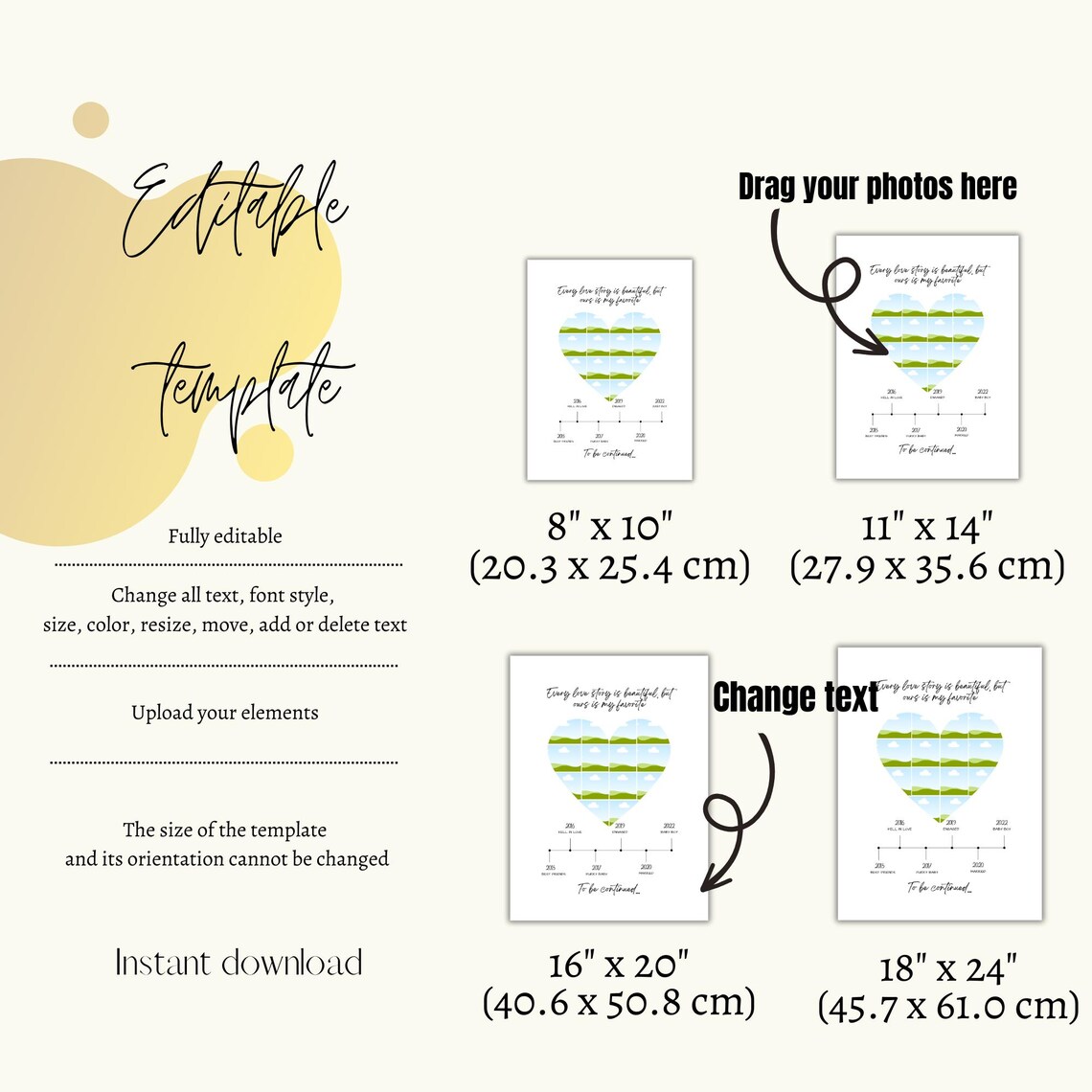 Editable Our Love Story | Dates Timeline Template | Love Story Photo ...