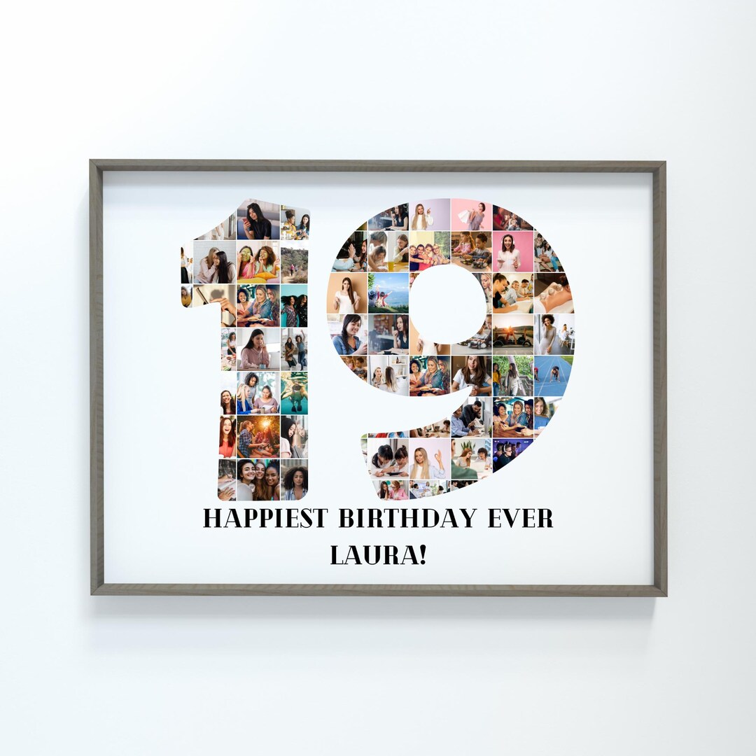 19th Birthday Photo Collage | Custom Number 19 Poster With 65 Photos - Etsy