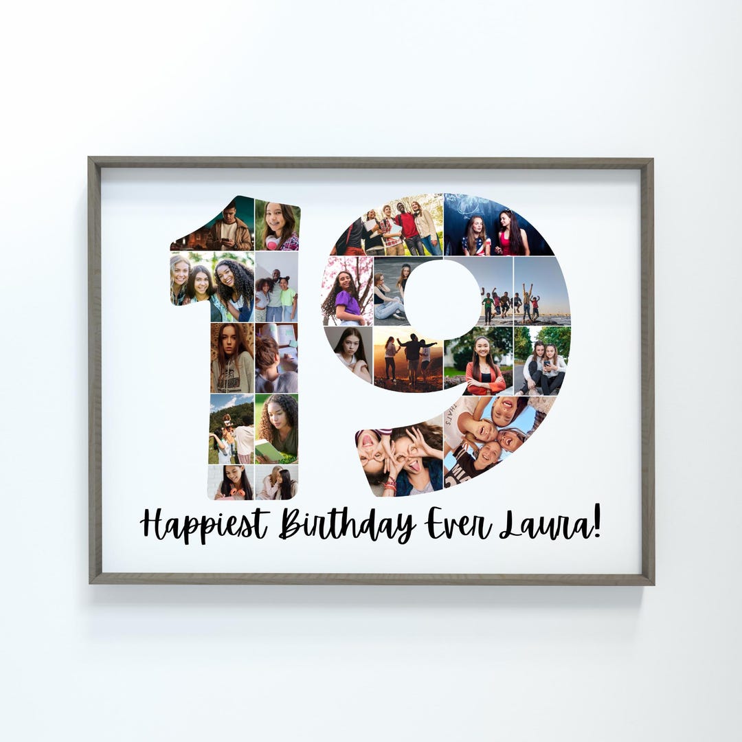 19th Birthday Photo Collage | Custom Number 19 Poster With 22 Photos - Etsy