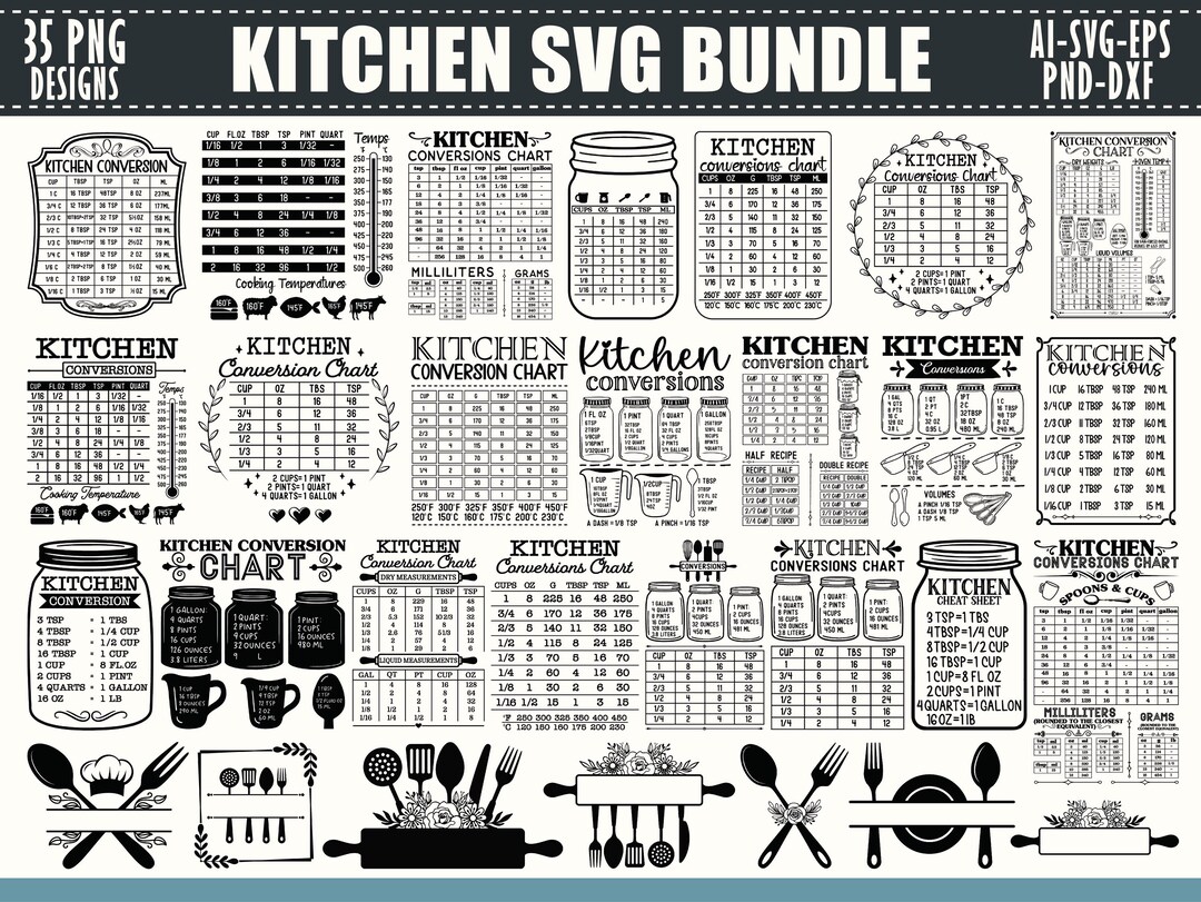 Kitchen Conversion Chart Svg, Decorative Kitchen Conversion, Kitchen ...