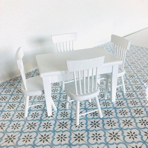 Mini White Farmhouse Table / Miniature Dollhouse Table 4 Chairs ...