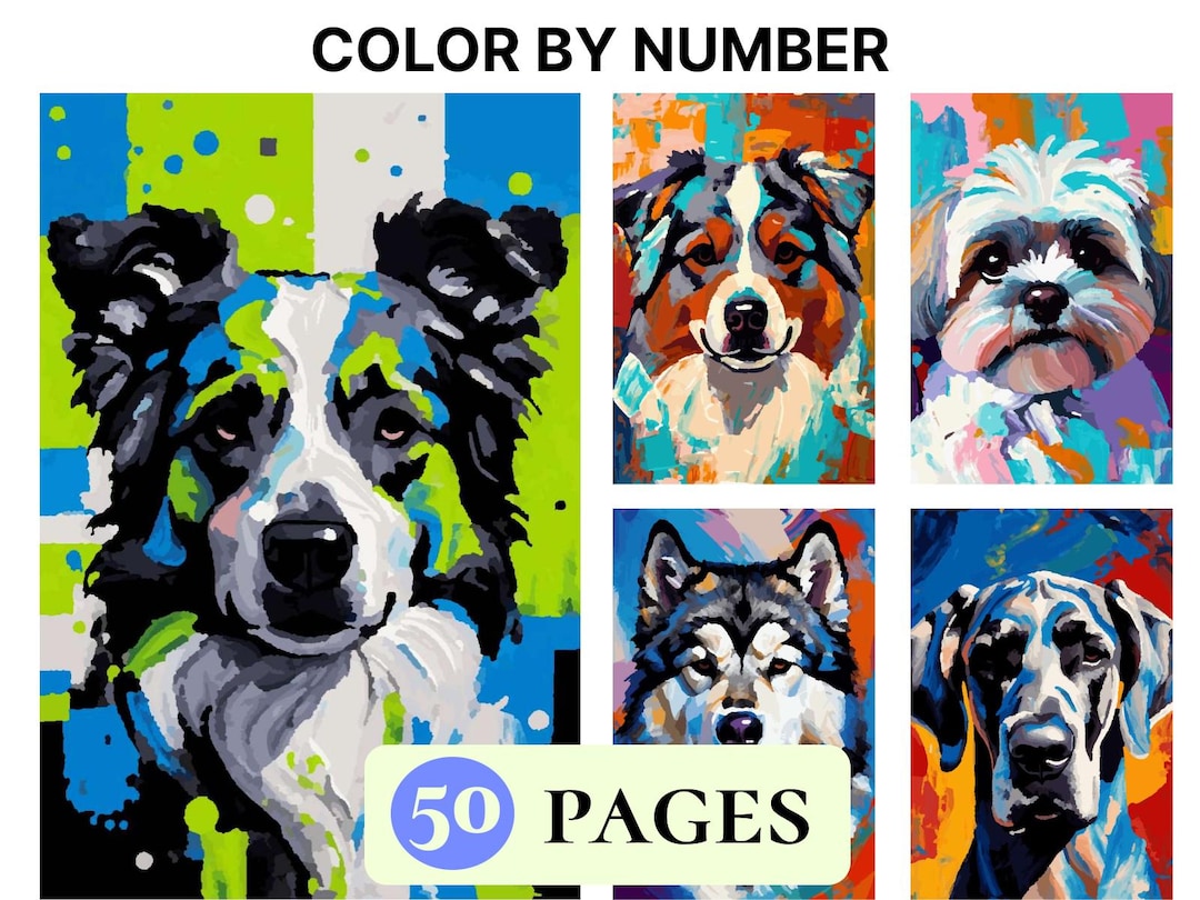 50 Pop Art Dogs Color by Number Pages | Digital Coloring Pages ...