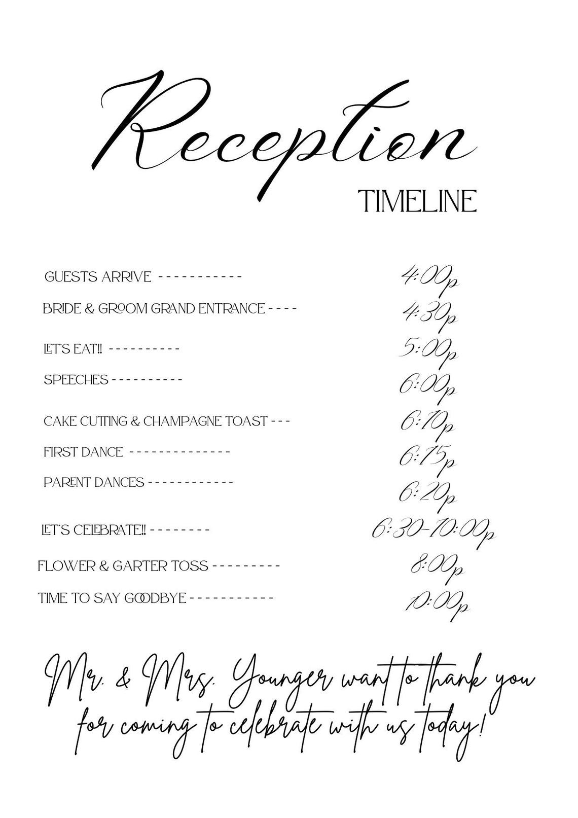 Reception Timeline Template - Etsy