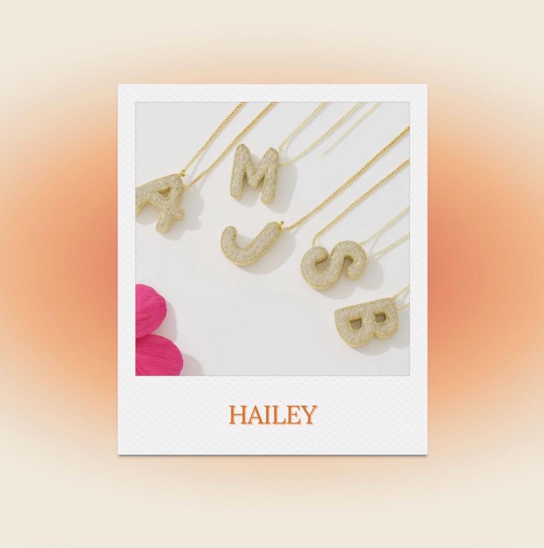 HAILEY NECKLACE - Custom Gold Letter Pendant - Sparkling Initial Bubble ...