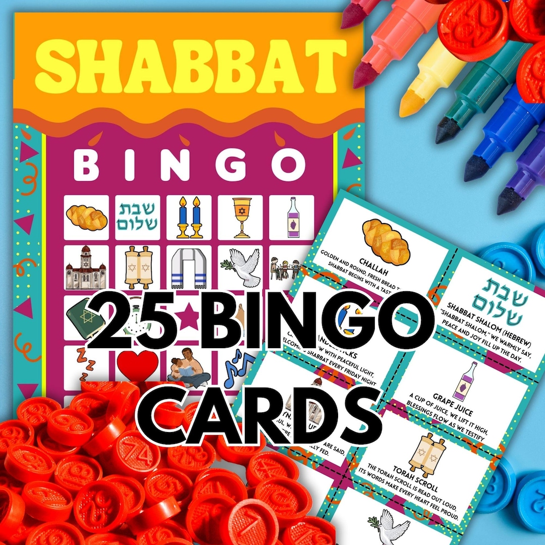 25 Shabbat Bingo Boards – Printable Jewish Family Game, Kids Shabbat ...