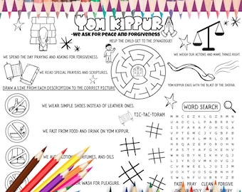 Yom Kippur Activity Mat: Jewish Holiday Games & Coloring (PDF ...