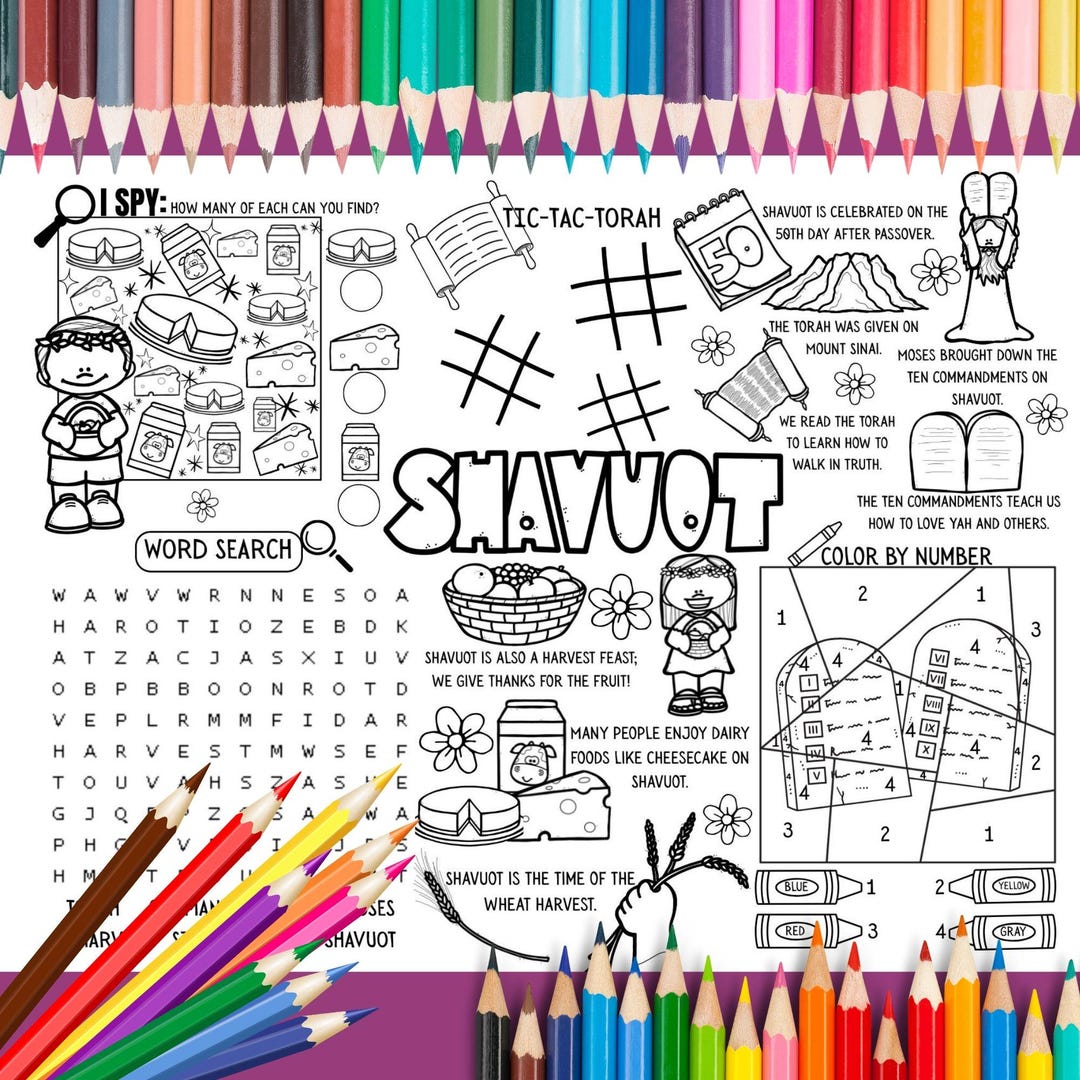 Shavuot Activity Mat for Kids | Torah-themed Printable With Word Search ...