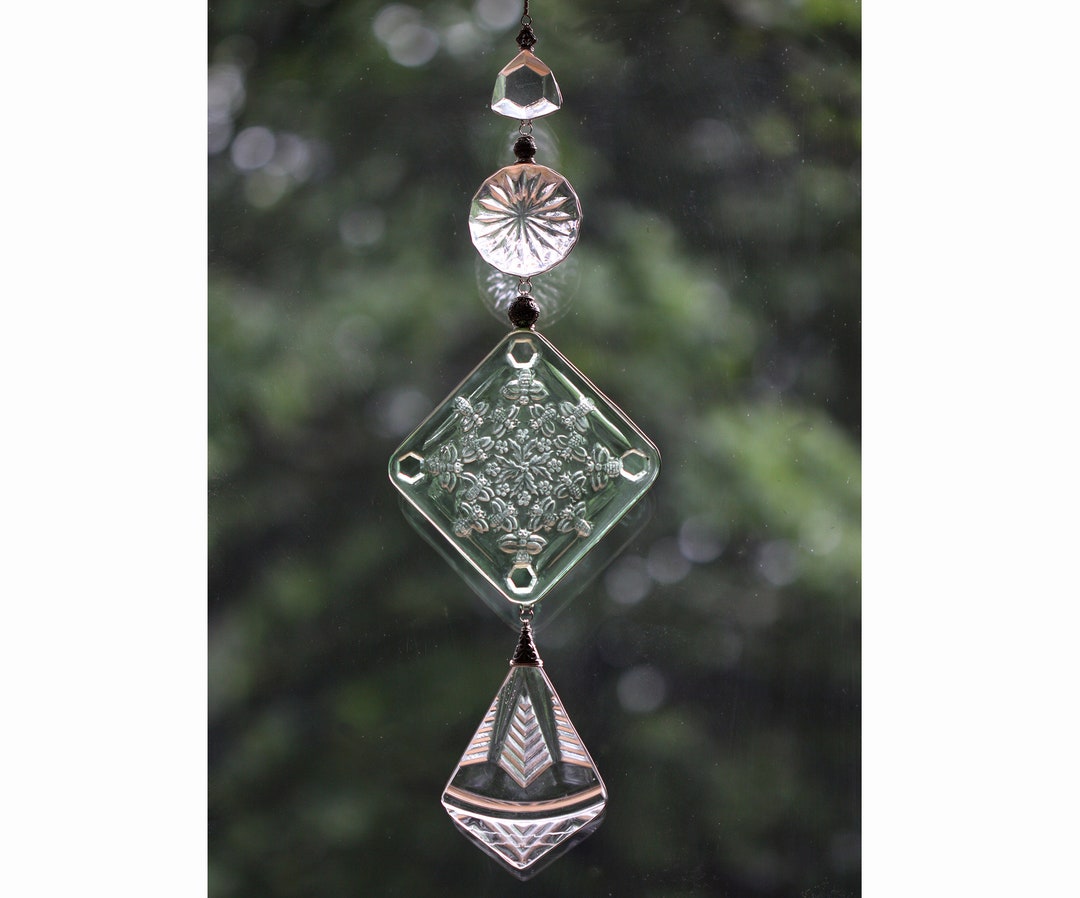 Honey Bee Window Jewel Suncatcher Indiana Tiara Teal Color Glass Art ...